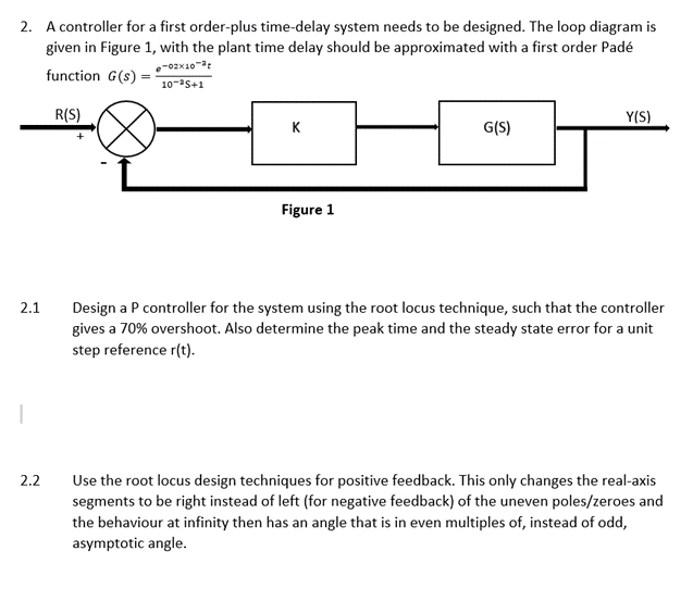 2. A controller for a first order-plus time-delay | Chegg.com