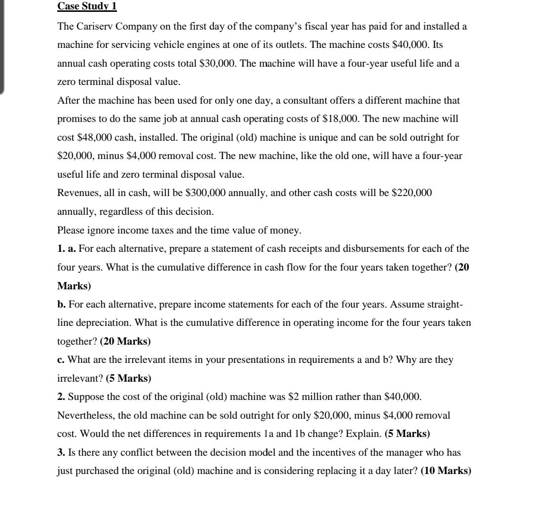 Solved Case Study 1 ﻿The Cariserv Company on the first day | Chegg.com