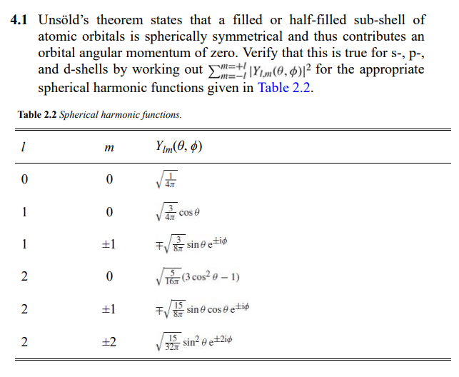 4.1 Unsöld's theorem states that a filled or | Chegg.com