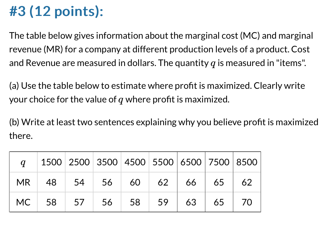 Solved \#3 (12 ﻿points):The table below gives information | Chegg.com