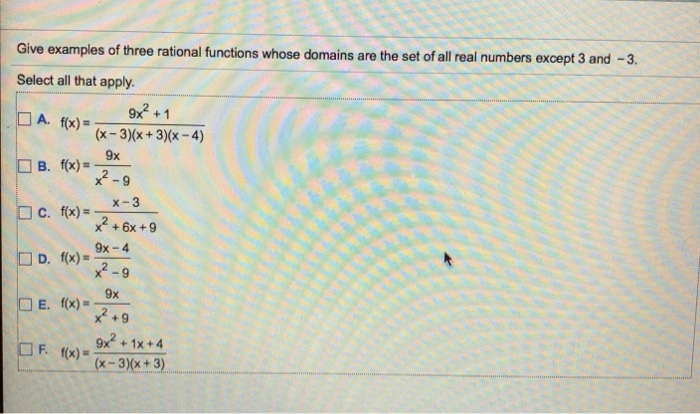 Solved Give examples of three rational functions whose | Chegg.com