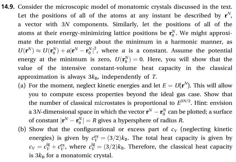 Solved 14.9. Consider the microscopic model of monatomic | Chegg.com
