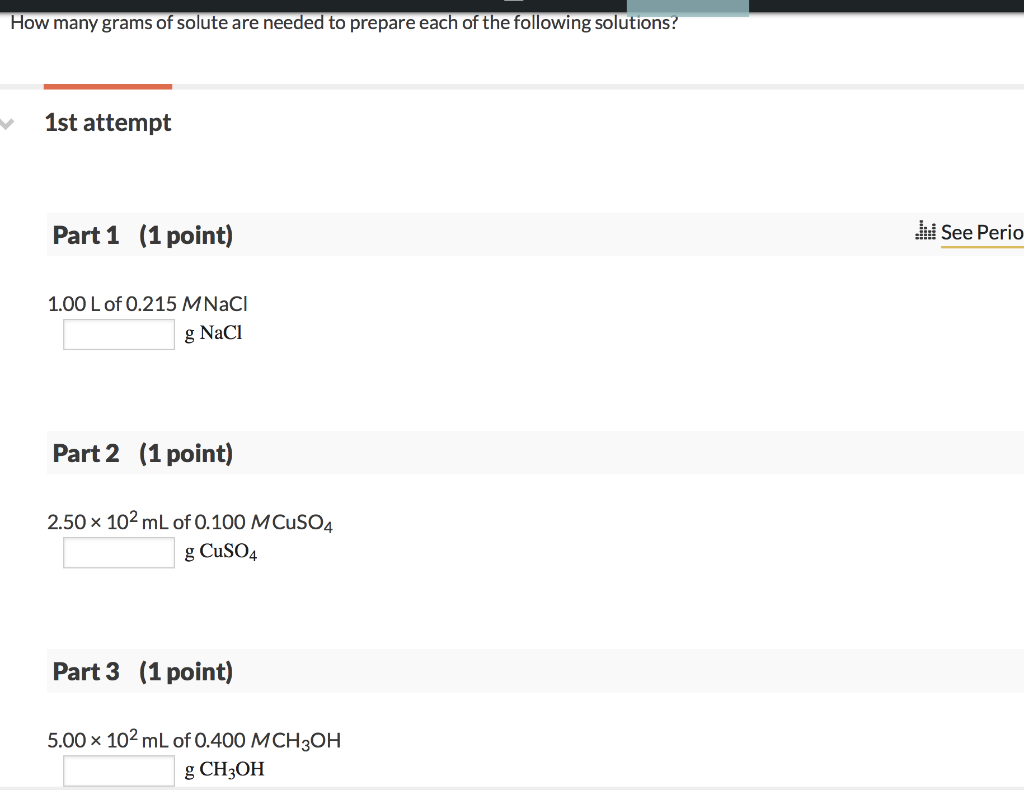 Solved How many grams of solute are needed to prepare each | Chegg.com