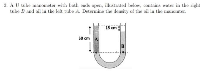 Solved 3. A U tube manometer with both ends open, | Chegg.com