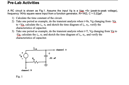 Solved Pre-Lab Activities A RC circuit is shown as Fig. 1. | Chegg.com