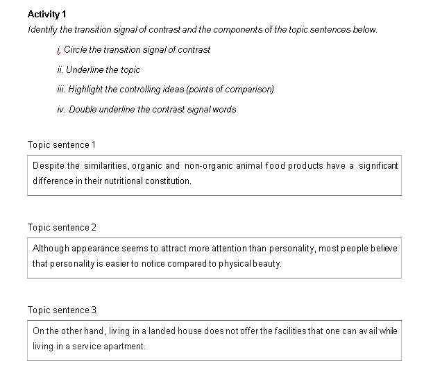 Solved Activity 1 Identify the transition signal of contrast | Chegg.com