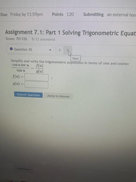 Solved Assignment 7.1: Part 1 Solving Trigonometric Equat | Chegg.com