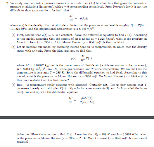 Solved We study how barometric pressure varies with | Chegg.com