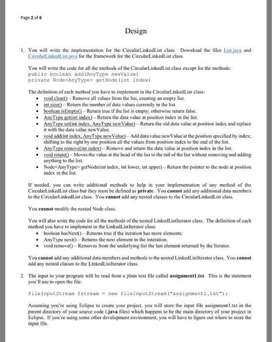 Solved Page 1 of 6 Circular Linked List Assignment Overview | Chegg.com