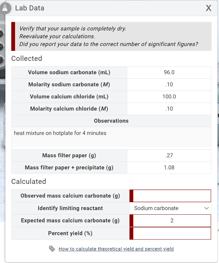 Solved Lab Data Х Verify that your sample is completely dry. | Chegg.com