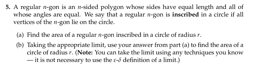 Solved 5. A regular n-gon is an n-sided polygon whose sides | Chegg.com