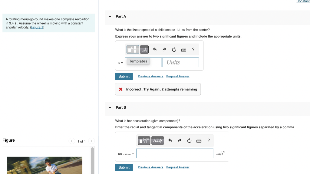 Solved Constan Part A A rotating merry-go-round makes one | Chegg.com