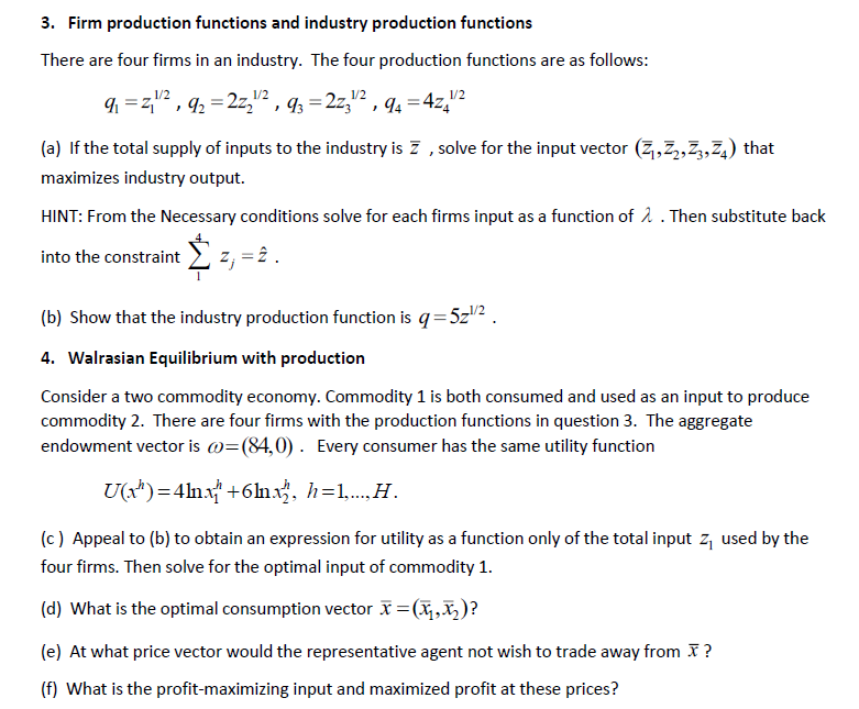 Solved 3. Firm production functions and industry production | Chegg.com