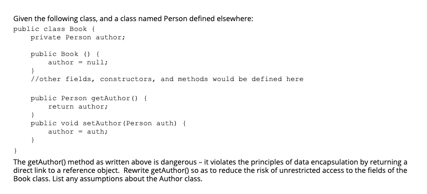 Solved Given the following class, and a class named Person | Chegg.com