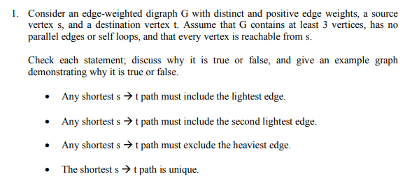 Solved Consider an edge-weighted digraph G with distinct and | Chegg.com