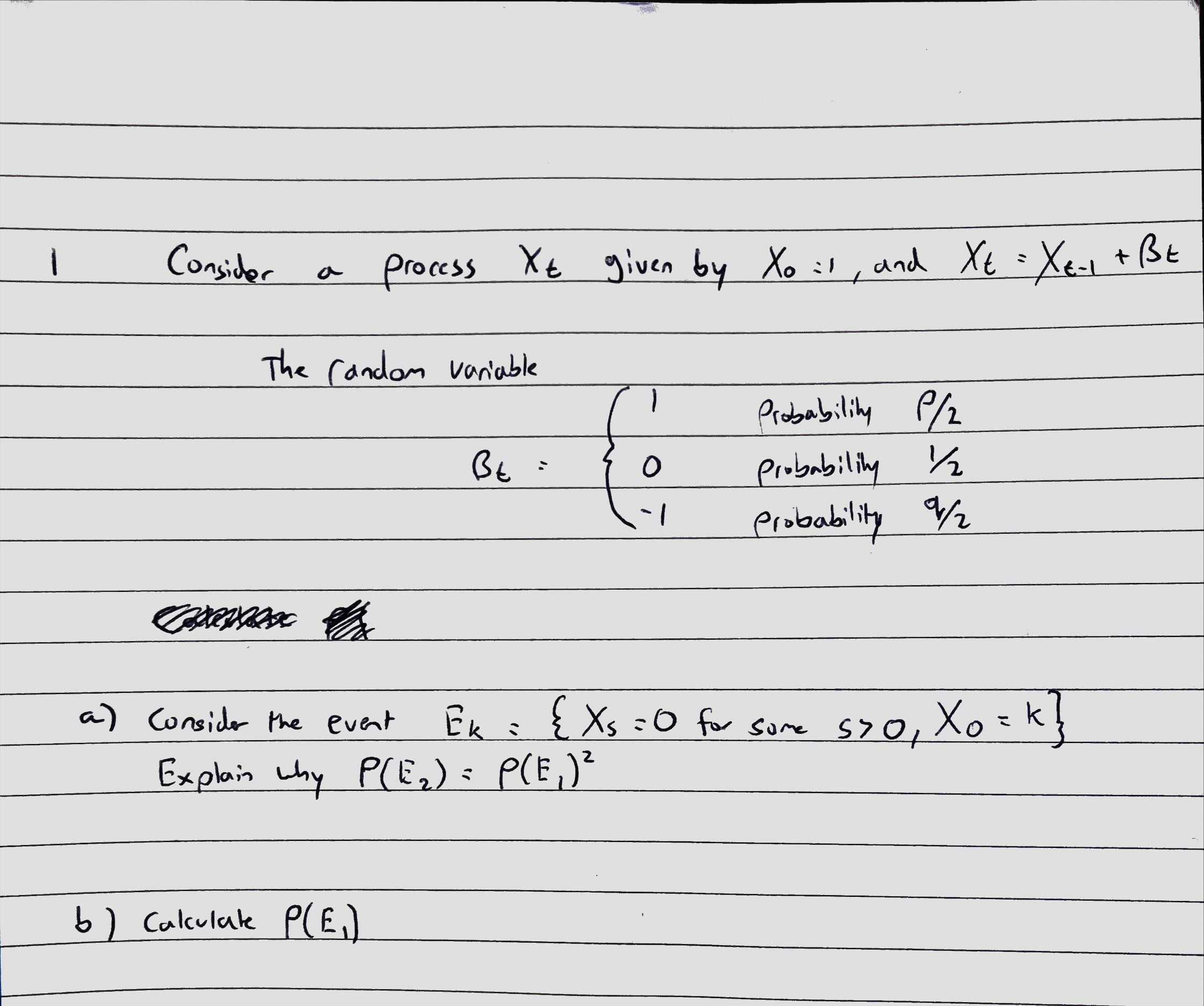 1 Consider a process Xt given by X0=1, and Xt=Xt−1+βt | Chegg.com