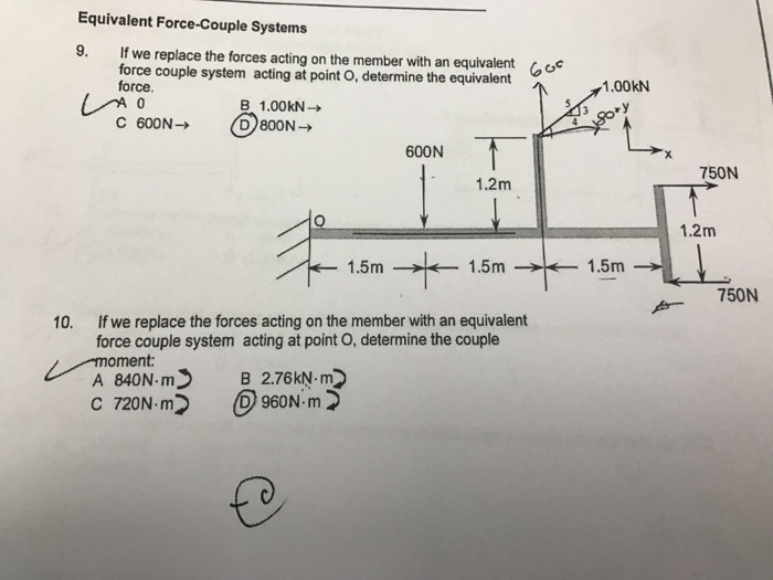 Solved Equivalent Force-Couple Systems 9. If we replace the | Chegg.com
