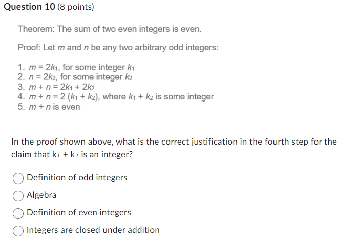 Solved Theorem: The sum of two even integers is even. Proof: | Chegg.com