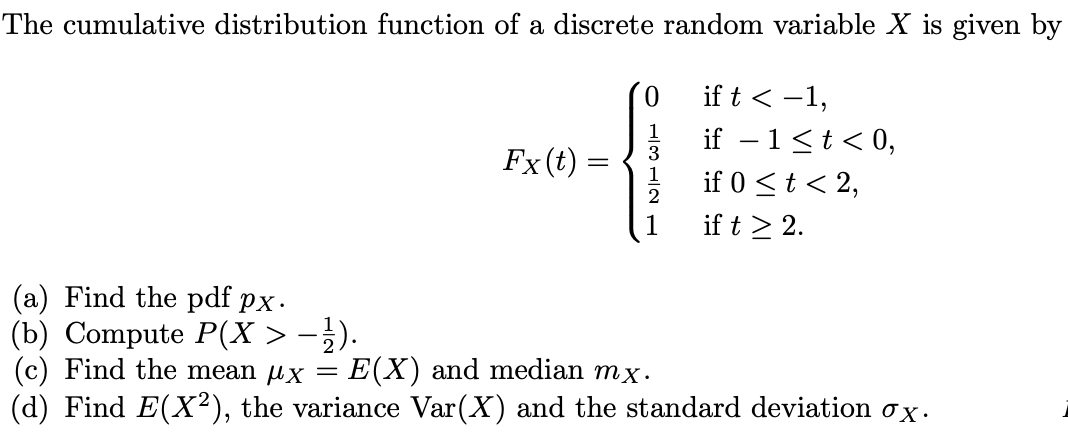 Solved The cumulative distribution function of a discrete | Chegg.com