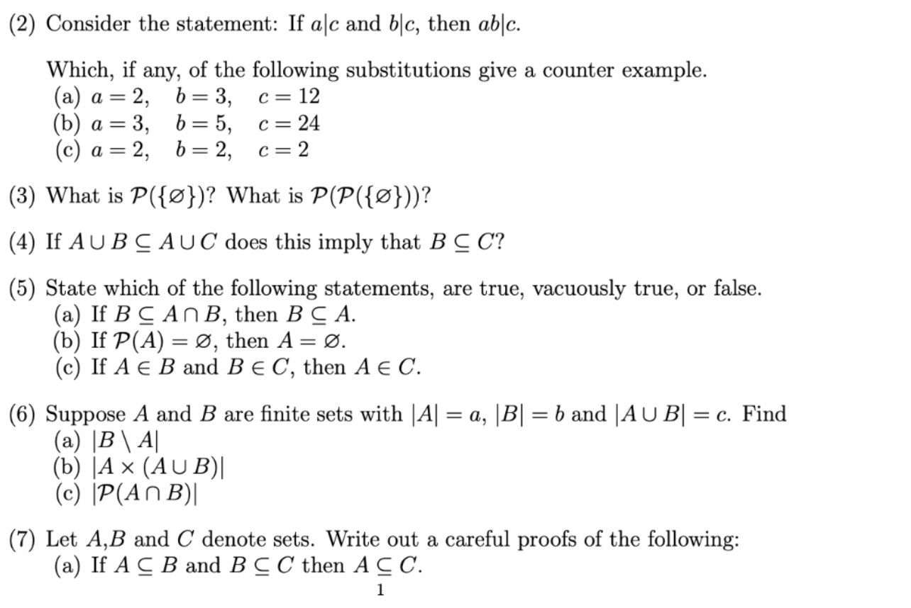 Solved (2) Consider the statement: If aſc and b|c, then | Chegg.com
