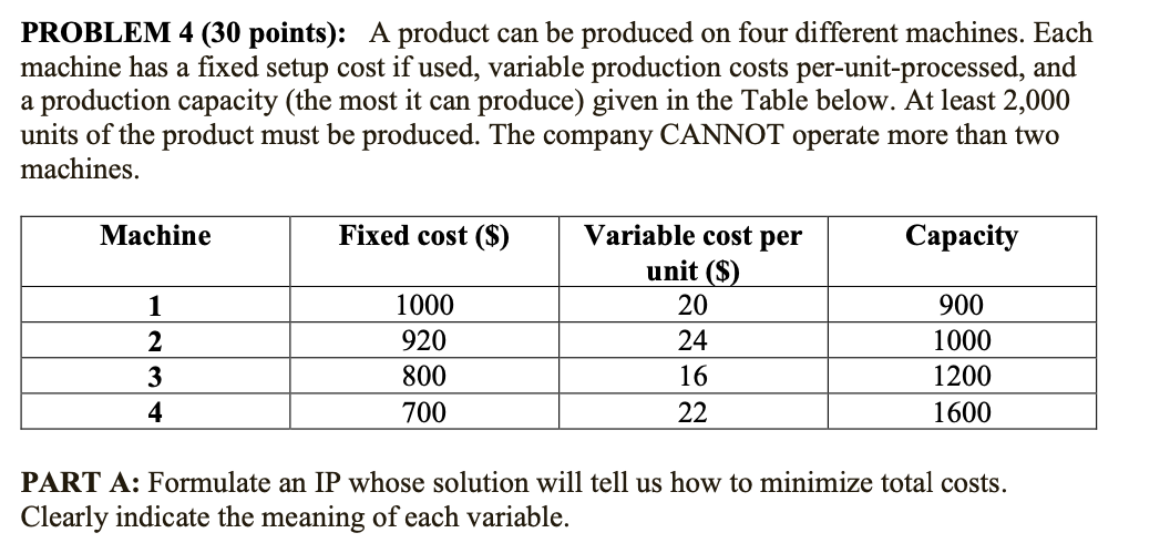 Solved PROBLEM 4 (30 points): A product can be produced on | Chegg.com