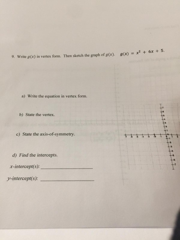 Solved g (x)-x2 + 6x + 5. 9. write g (x) İn vertex form. | Chegg.com