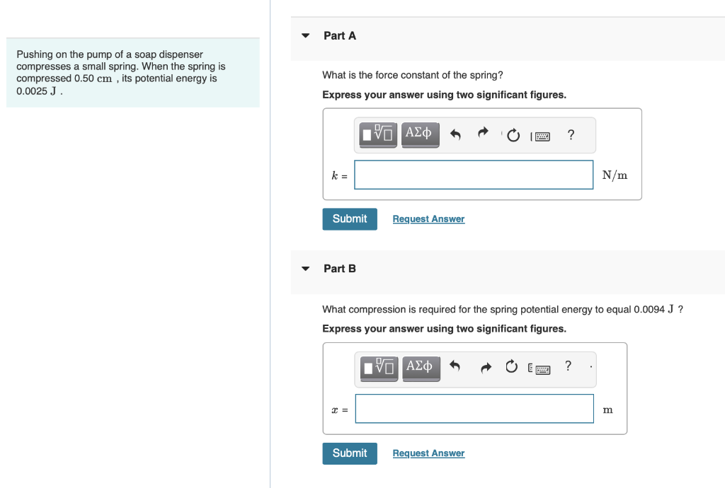 Solved Pushing on the pump of a soap dispenser compresses a | Chegg.com