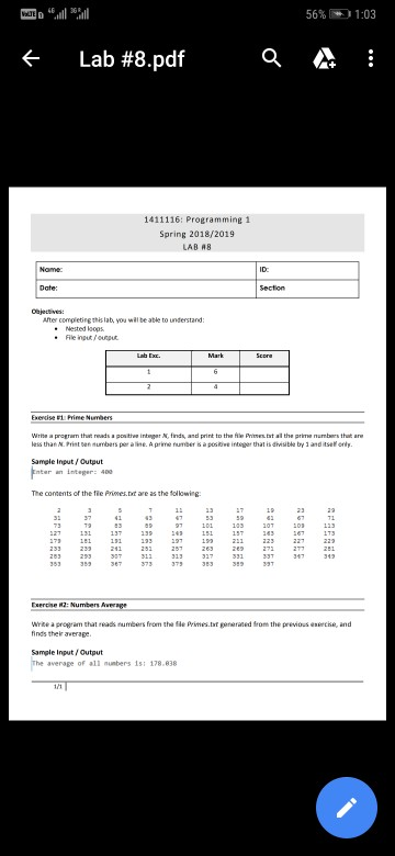 Solved 56 E 1 03 Lab 8pdf 1411116 Programming 1