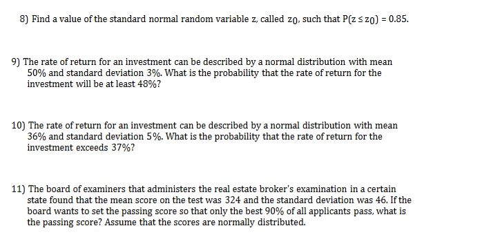 Solved 8) Find a value of the standard normal random | Chegg.com