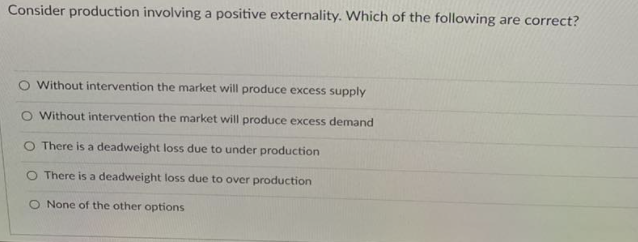 Solved Consider production involving a positive externality. | Chegg.com