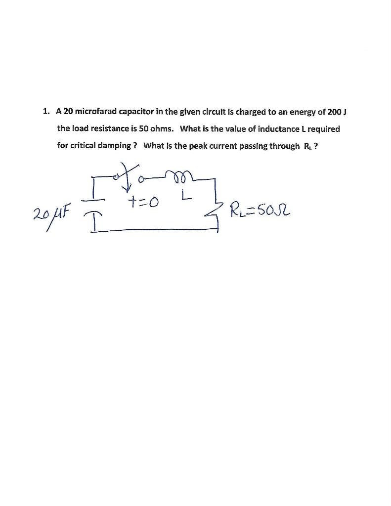 Solved 1. A 20 microfarad capacitor in the given circuit is | Chegg.com