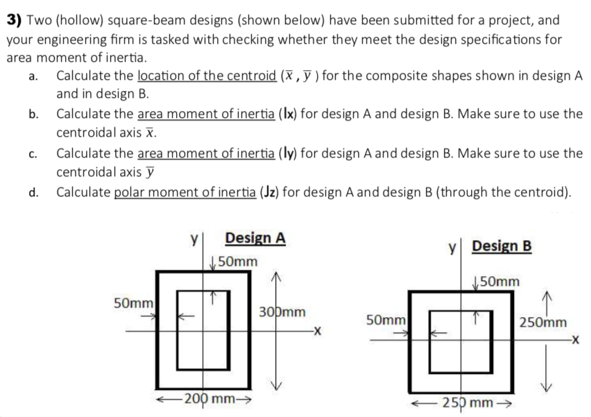 Solved 3) Two (hollow) square-beam designs (shown below) | Chegg.com