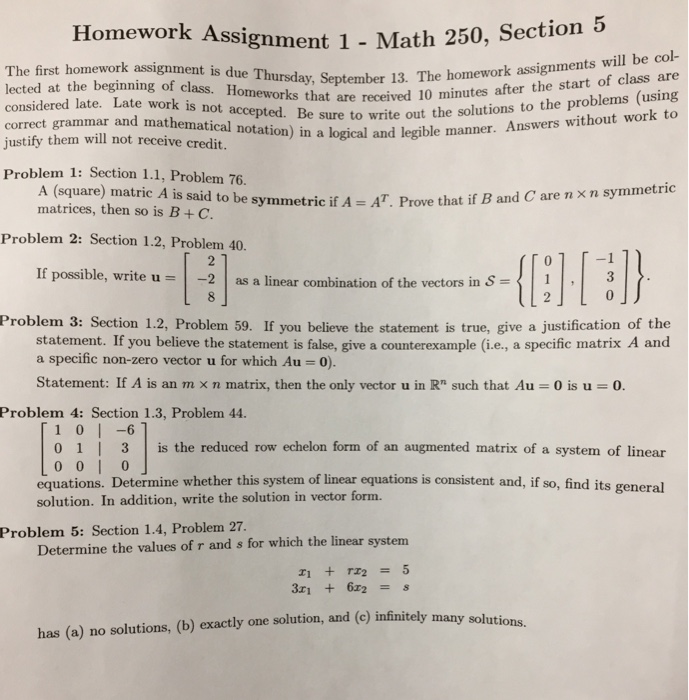 Solved Homework Assignment 1 - Math 250, Section5 The first | Chegg.com