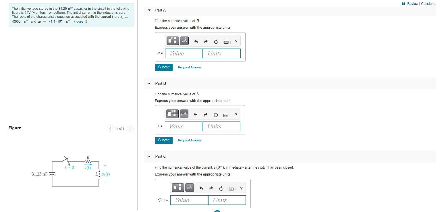 Solved Review Constants Part A The initial voltage stored in | Chegg.com