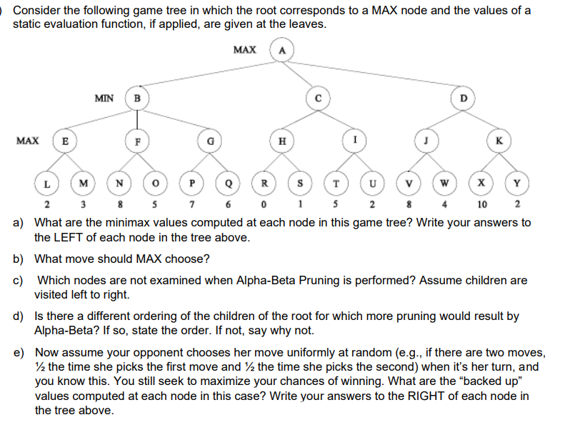 Solved Consider the following game tree in which the root | Chegg.com