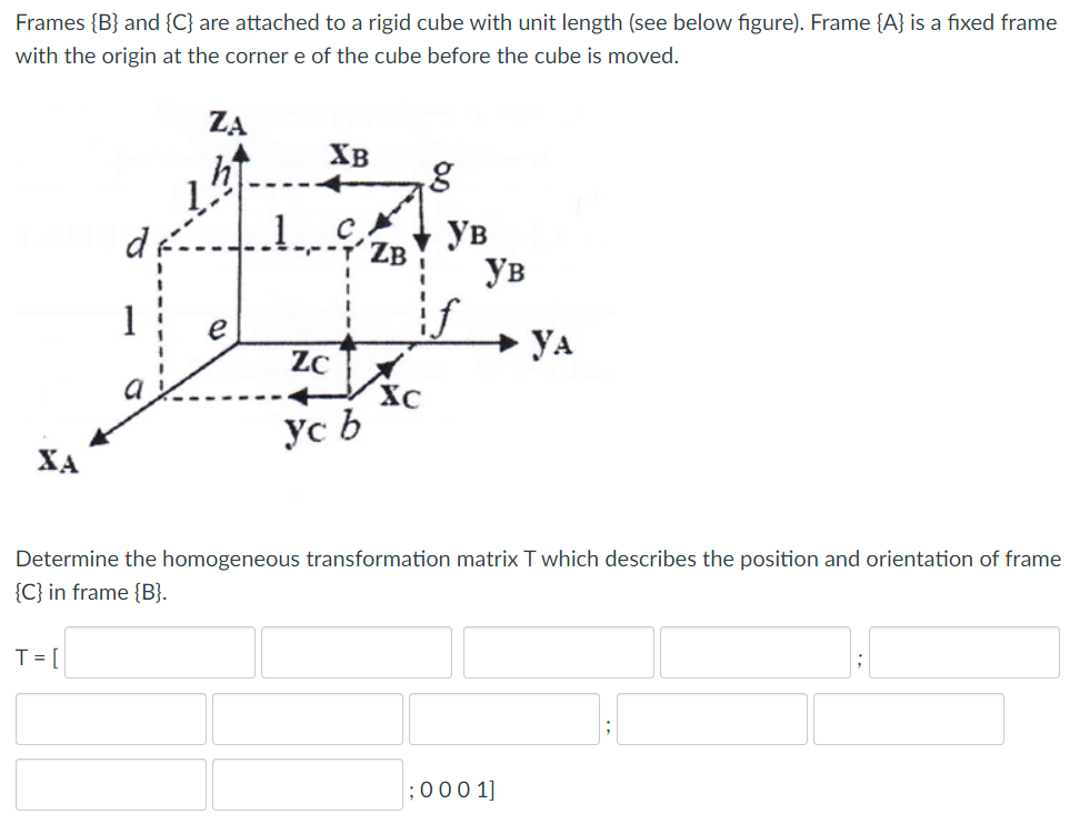 Solved Frames {B} and {C} are attached to a rigid cube with | Chegg.com