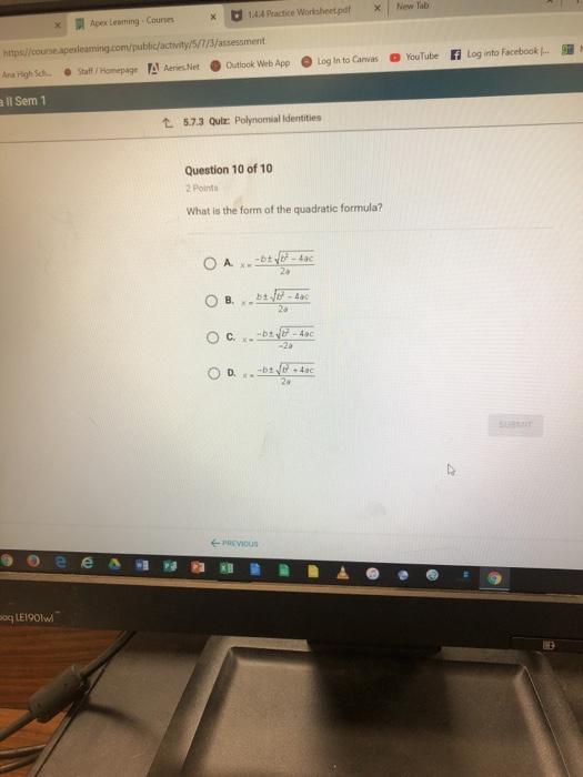 Solved New Tab 14,4 Practice Work heet.pdfX| × Apex Learning | Chegg.com