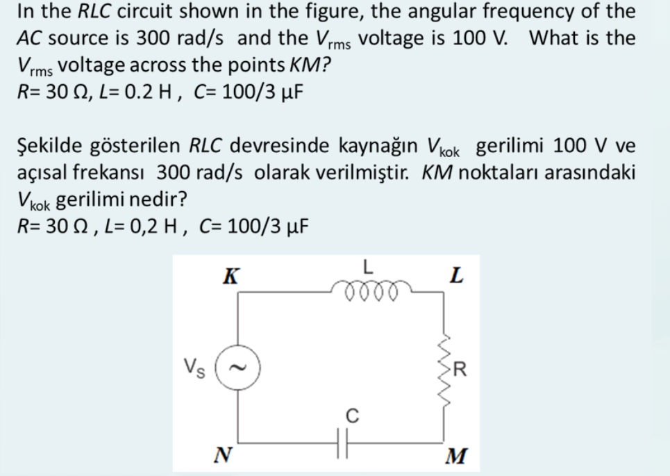Solved In the RLC circuit shown in the figure, the angular | Chegg.com