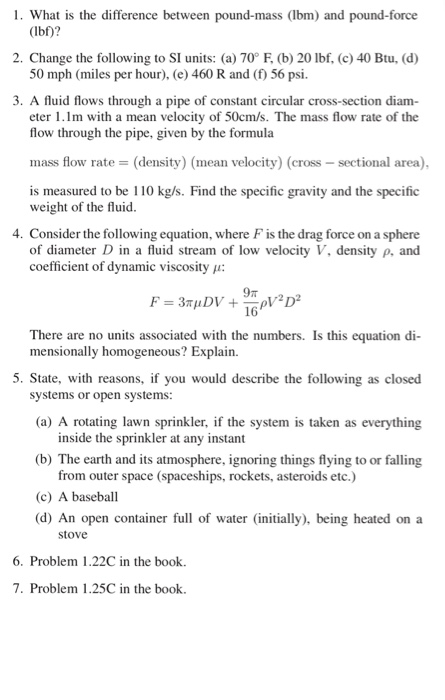 Solved 1. What is the difference between pound-mass (Ibm) | Chegg.com