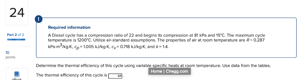 Solved 24 o Required information A Diesel cycle has a | Chegg.com