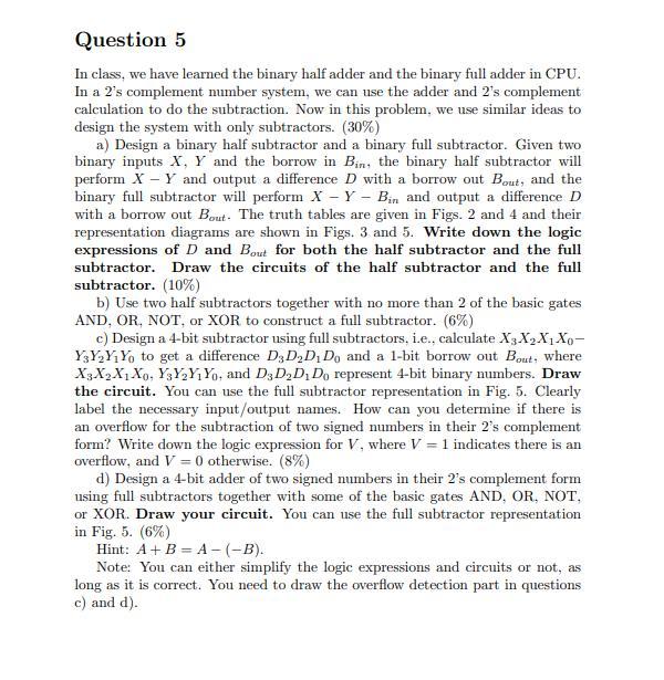 Solved Question 5 In class, we have learned the binary half | Chegg.com