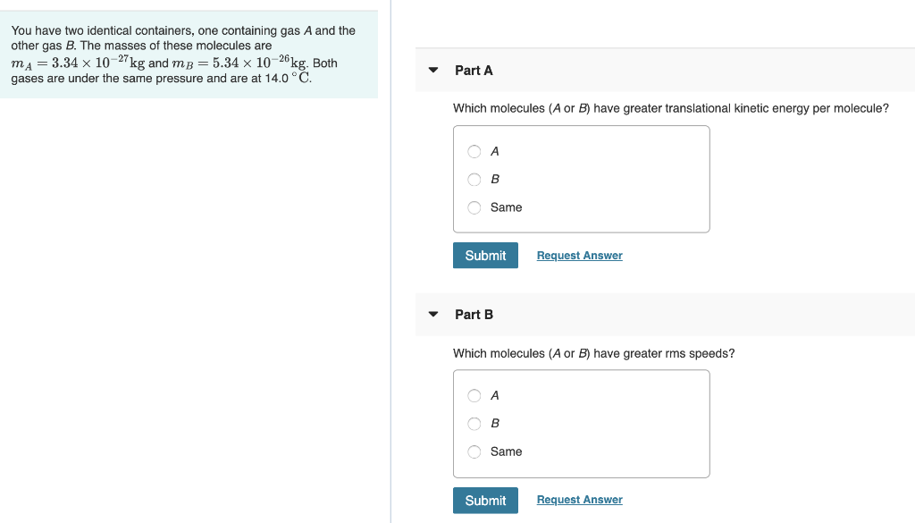 Solved You have two identical containers, one containing gas | Chegg.com
