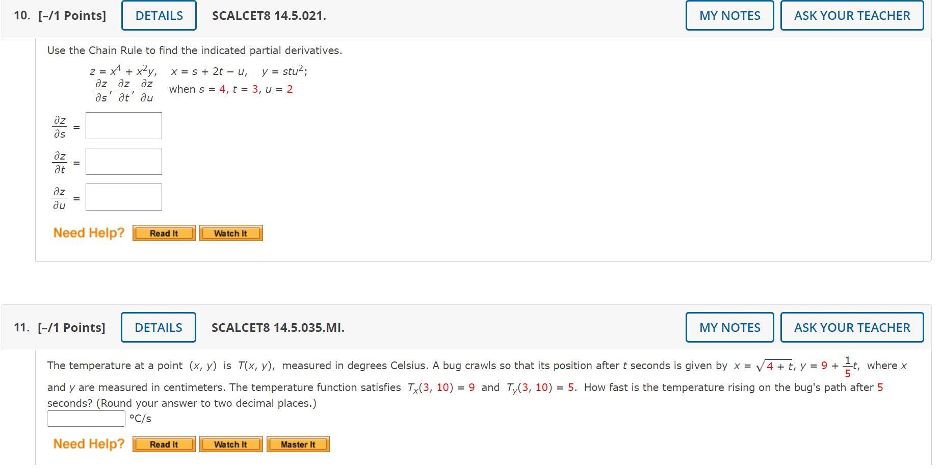 Solved 10. [-/1 Points] DETAILS SCALCET8 14.5.021. MY NOTES | Chegg.com