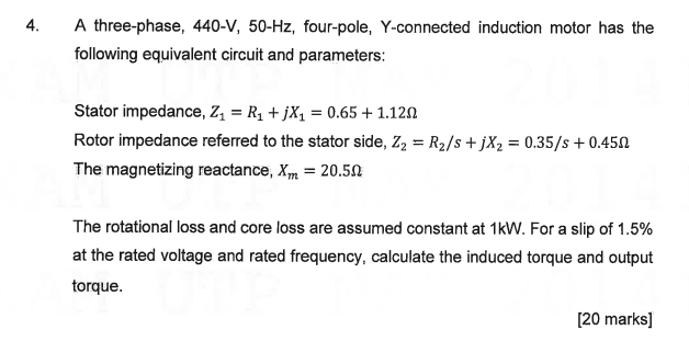 Solved A three-phase, 440-V, 50-Hz, four-pole, Y-connected | Chegg.com