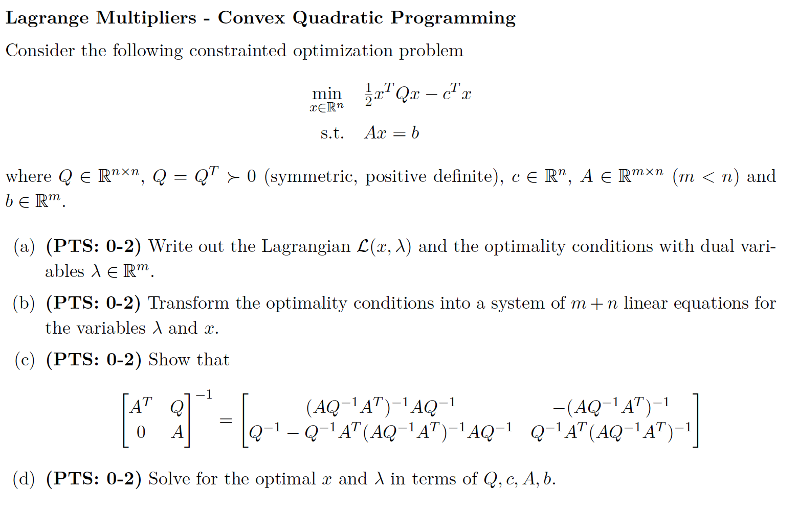 Lagrange Multipliers - Convex Quadratic Programming | Chegg.com