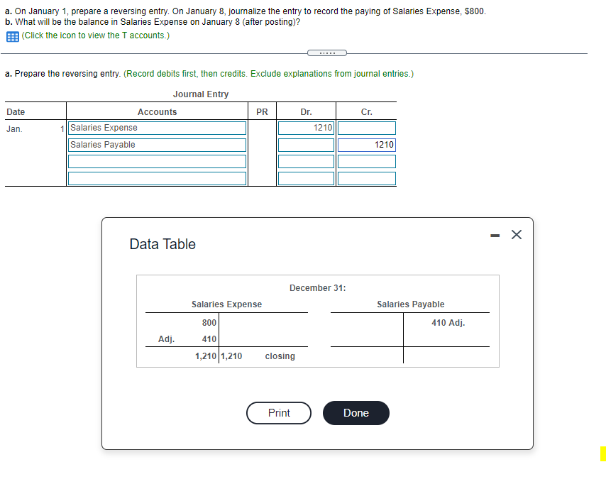 Solved a. On January 1, prepare a reversing entry. On | Chegg.com