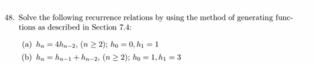 Solved 48. Solve the following recurrence relations by using | Chegg.com