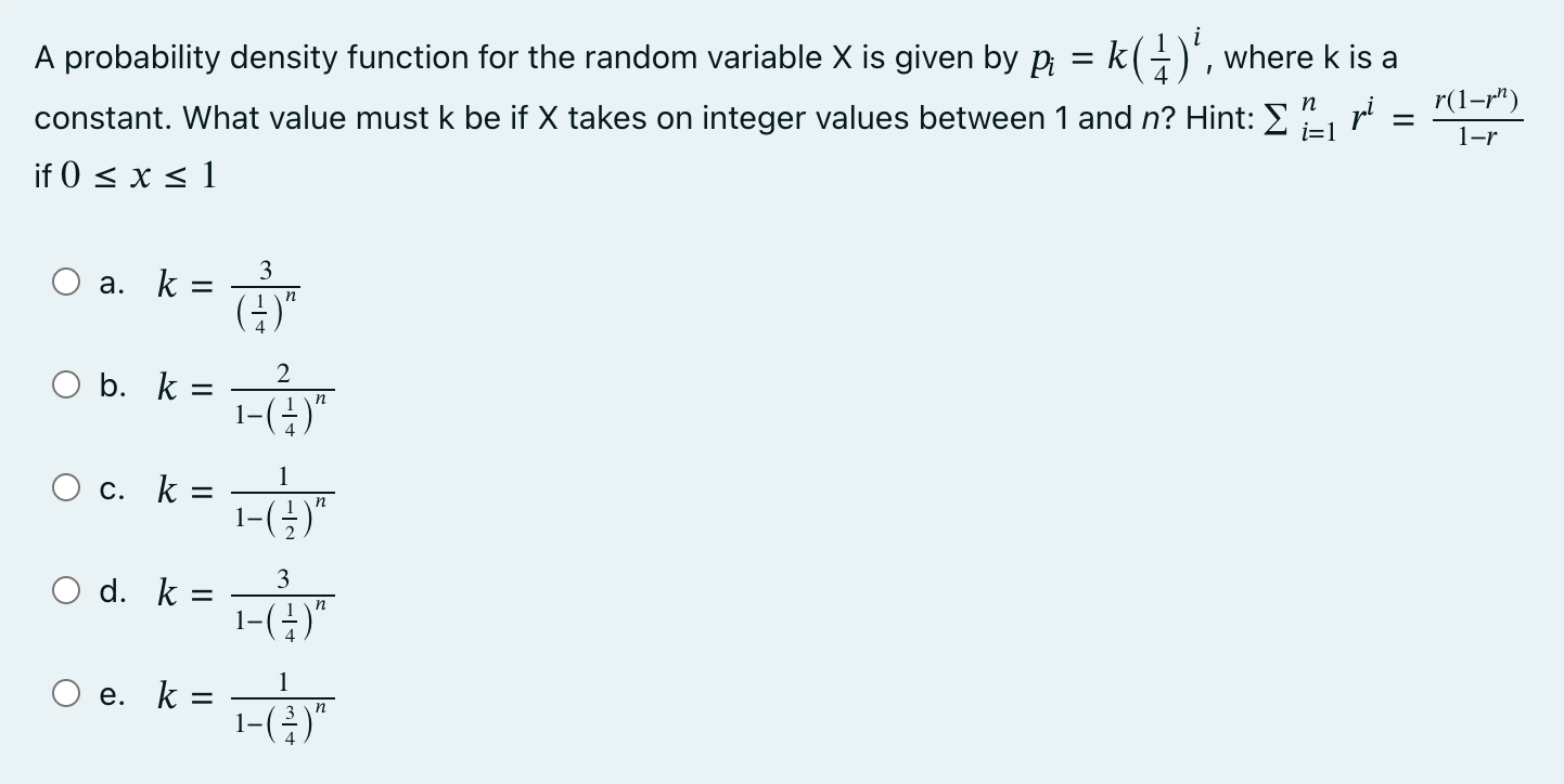 Solved A probability density function for the random | Chegg.com