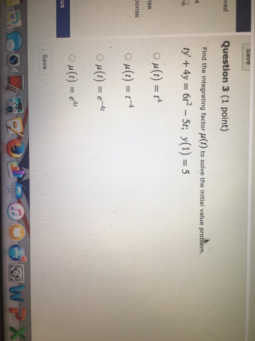 Solved uestion 1 (1 point) Find the integrating factor H(t) | Chegg.com