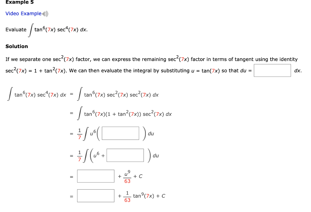 Solved Example 5 Video Example) Evaluate | tan®(7x) secº(7x) | Chegg.com